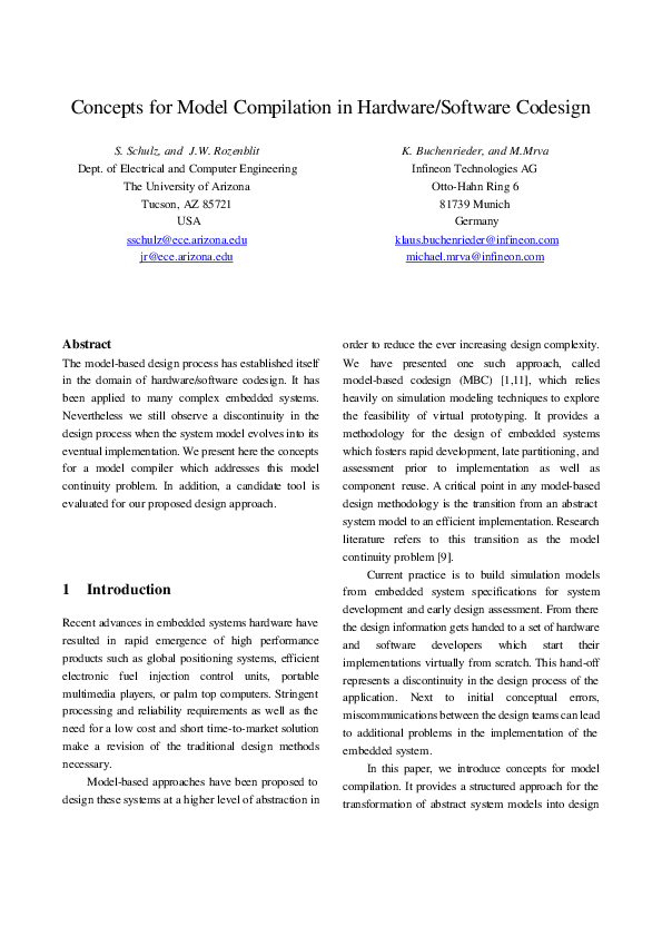 (PDF) Concepts for Model Compilation in Hardware / Software Codesign