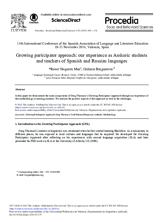 (PDF) Growing Participator Approach: Our Experience as Amharic Students ...