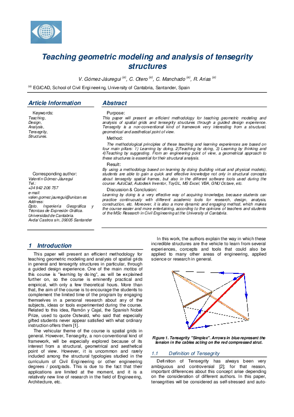 (PDF) Teaching geometric modeling and analysis of tensegrity structures