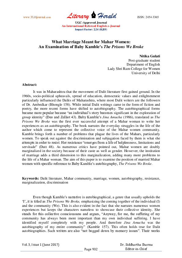 (PDF) What Marriage Meant for Mahar Women: An Examination of Baby ...