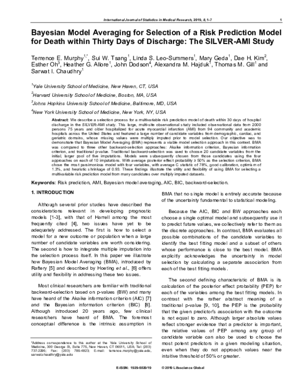(PDF) Bayesian Model Averaging for Selection of a Risk Prediction Model for Death within Thirty ...