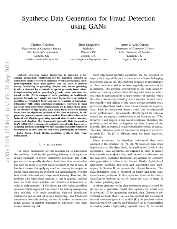 (PDF) Synthetic Data Generation for Fraud Detection using GANs