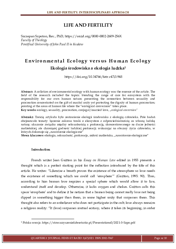 (PDF) Environmental Ecology versus Human Ecology