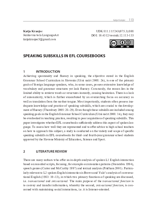 (PDF) Speaking Subskills in EFL Coursebooks