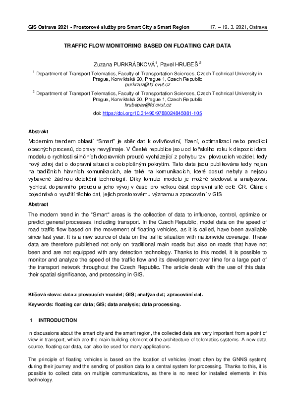 Pdf Traffic Flow Monitoring Based On Floating Car Data