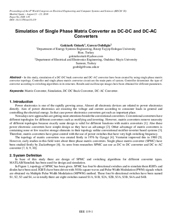(PDF) Simulation of Single Phase Matrix Converter as DC-DC and DC-AC ...