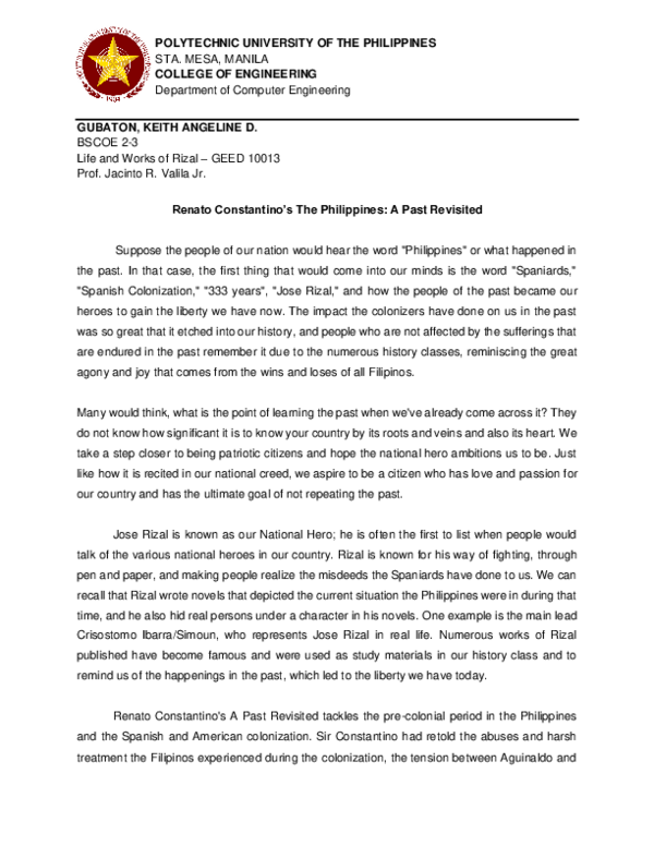 (PDF) Renato Constantino's The Philippines: A Past Revisited ...