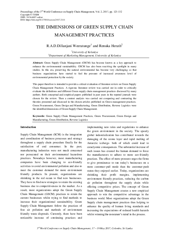 (PDF) The Dimensions of Green Supply Chain Management Practices