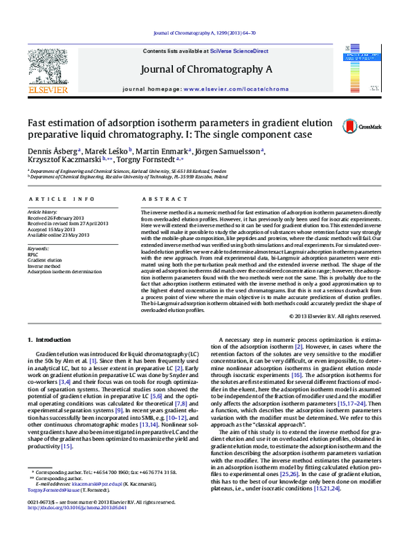 (PDF) Fast estimation of adsorption isotherm parameters in gradient elution preparative liquid ...