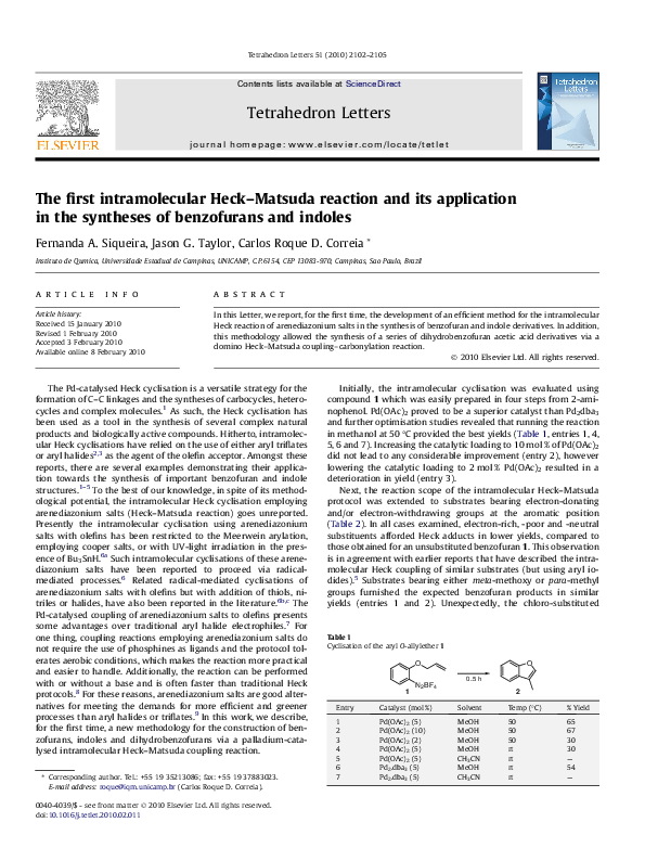 (PDF) The first intramolecular Heck–Matsuda reaction and its ...