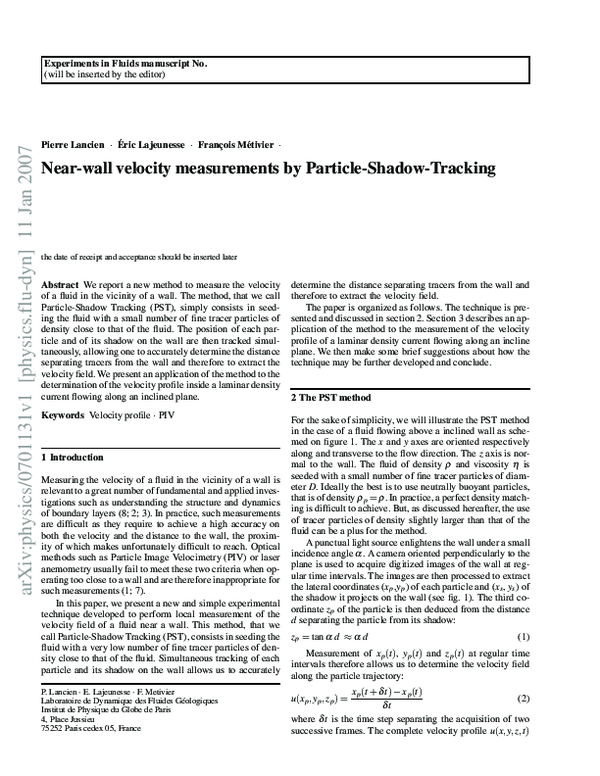 (PDF) Experiments in Fluids manuscript No. (will be inserted by the editor)