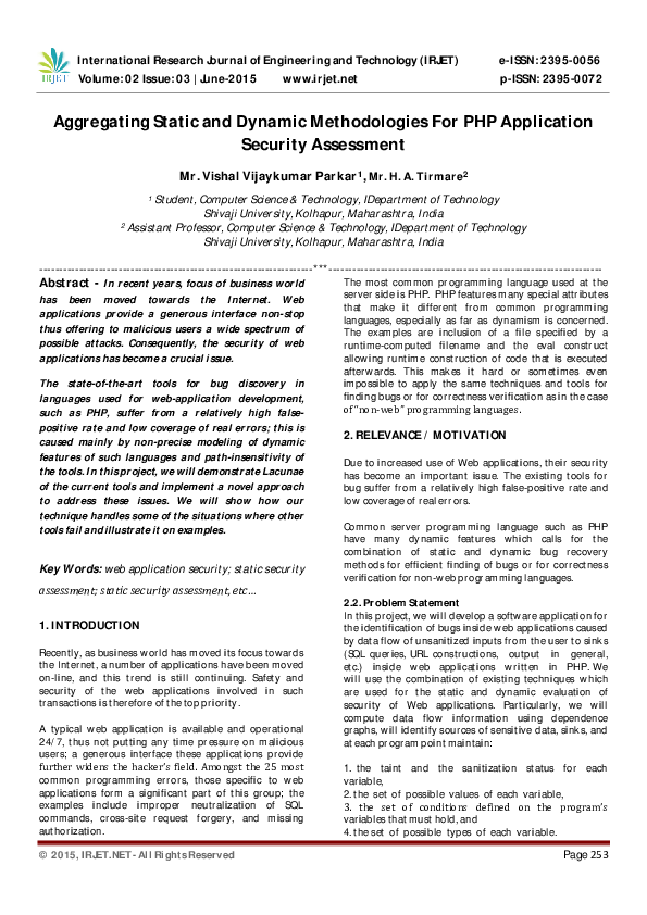 (PDF) Aggregating Static and Dynamic Methodologies For PHP Application ...