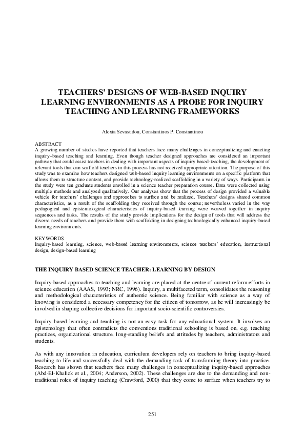 (PDF) Teachers’ designs of web-based inquiry learning environments as a probe for inquiry ...