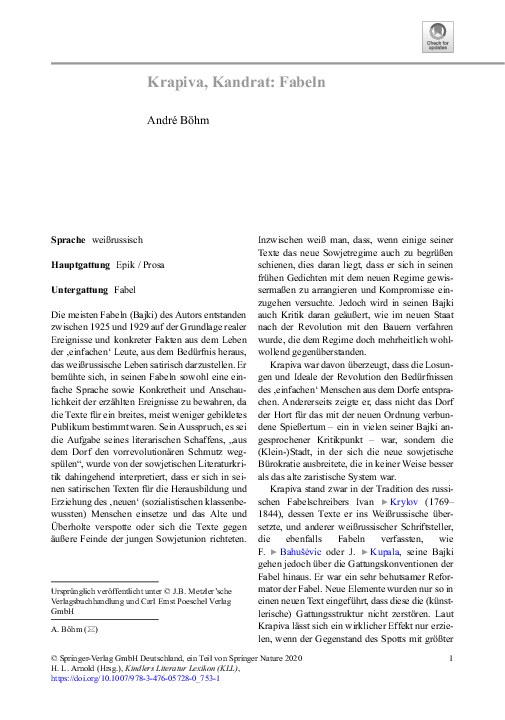 (PDF) Krapiva, Kandrat: Fabeln