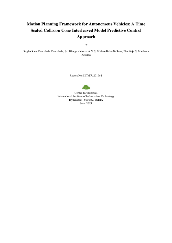 Pdf Motion Planning Framework For Autonomous Vehicles A Time Scaled Collision Cone