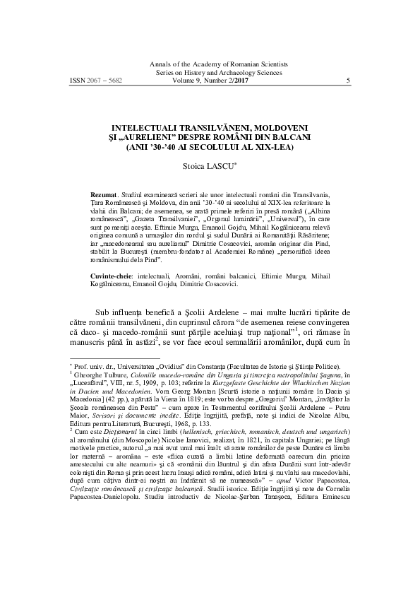 (PDF) Intelectuali Transilvăneni, Moldoveni Şi "Aurelieni" Despre ...