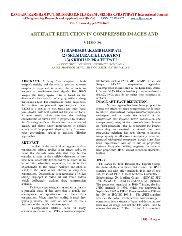 (PDF) Artifact Reduction in Compressed Images and Videos