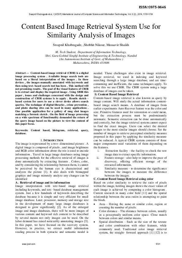(PDF) Content Based Image Retrieval System Use for Similarity Analysis ...
