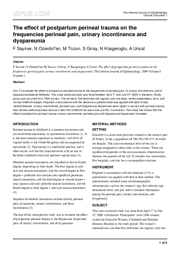 (PDF) The effect of postpartum perineal trauma on the frequencies ...