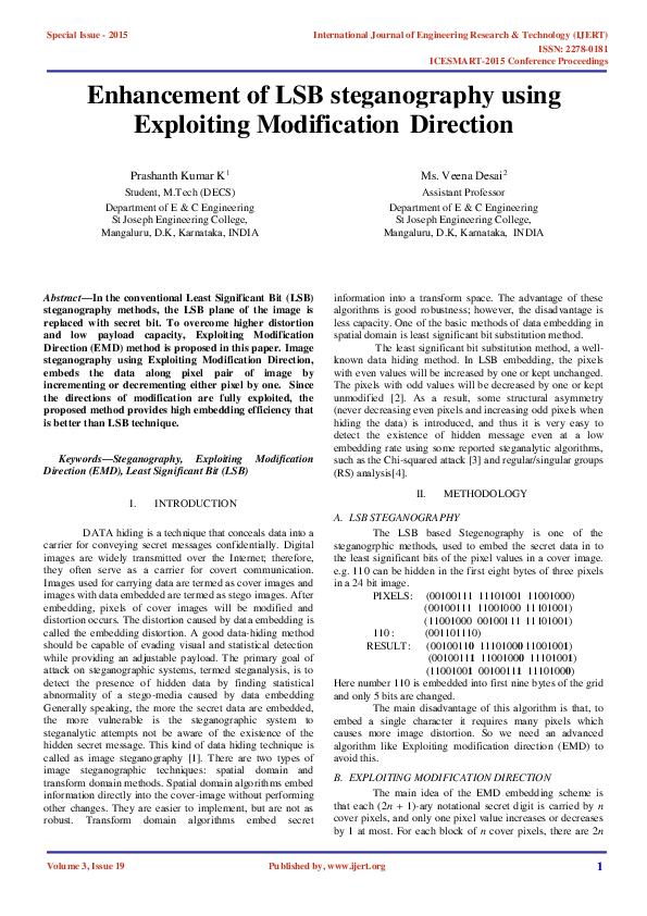 (PDF) Enhancement of LSB steganography using Exploiting Modification Direction