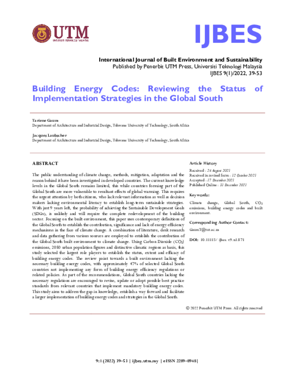 (PDF) Building Energy Codes: Reviewing the Status of Implementation ...