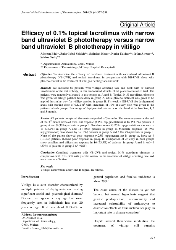 (PDF) band ultraviolet B phototherapy versus narrow band ultraviolet B ...