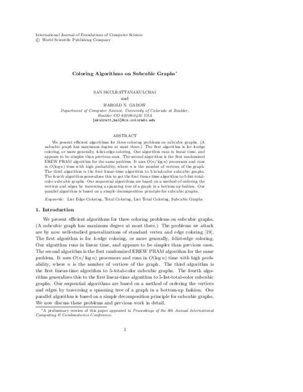 Pdf Coloring Algorithms On Subcubic Graphs