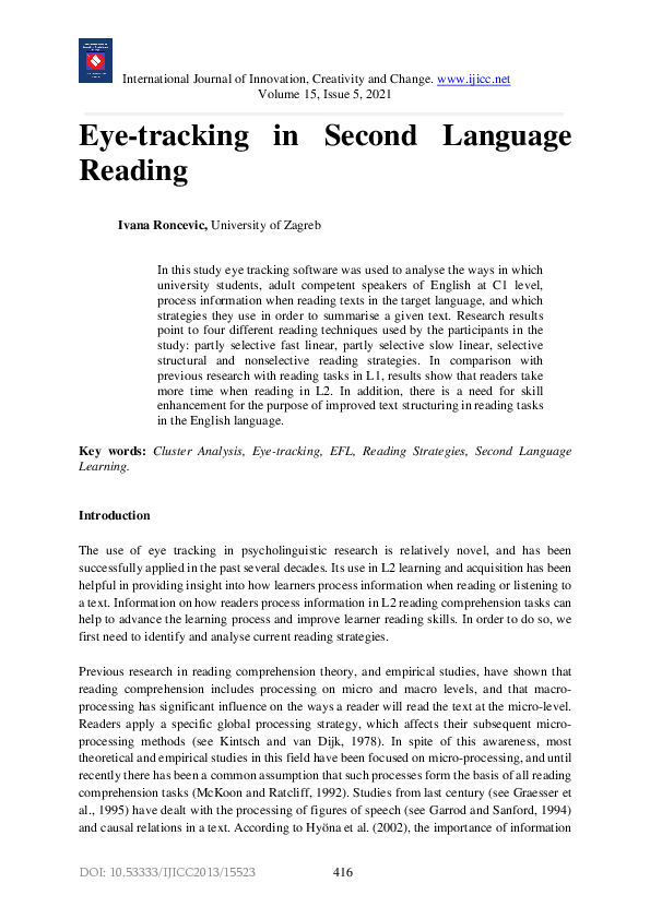 (PDF) Eye-tracking in Second Language Reading