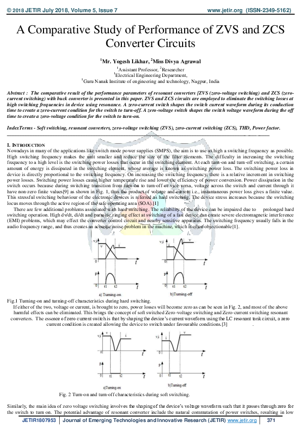 (PDF) A Comparative Study of Performance of ZVS and ZCS Converter Circuits