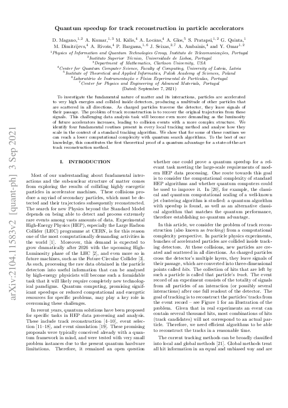 (PDF) Quantum speedup for track reconstruction in particle accelerators
