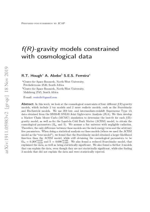 (PDF) f(R)-gravity models constrained with cosmological data