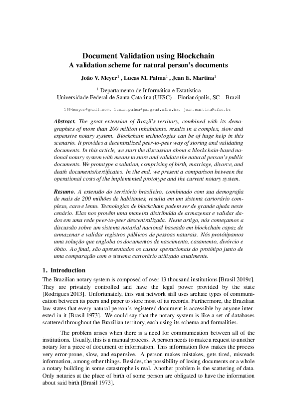 (PDF) Document Validation using Blockchain: A validation scheme for natural persons documents