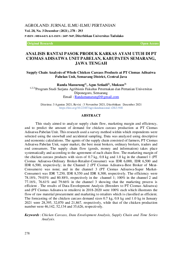 (PDF) Analisis Rantai Pasok Produk Karkas Ayam Utuh di PT Ciomas ...