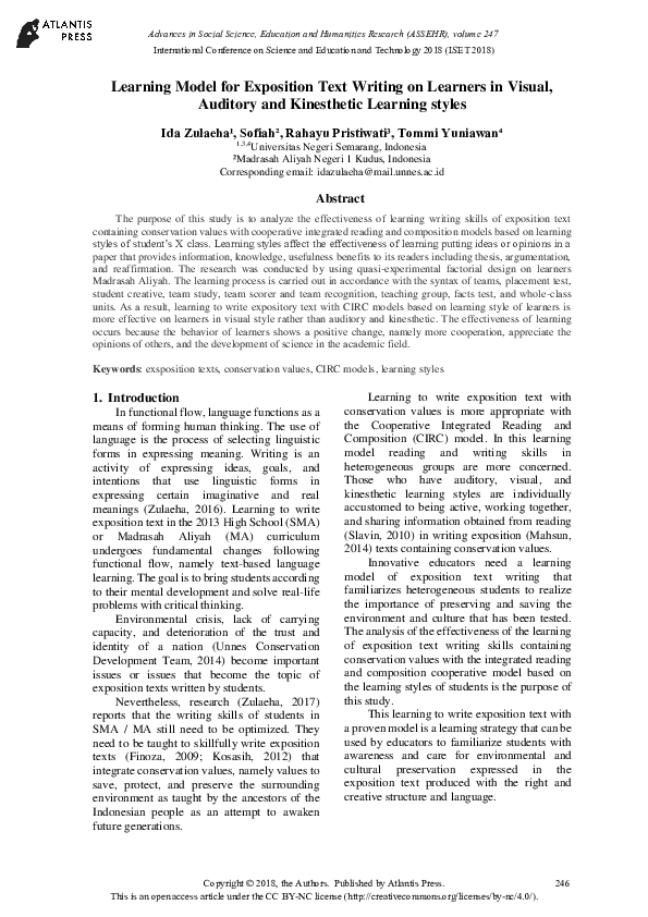 (PDF) Learning Model for Exposition Text Writing on Learners in Visual, Auditory and Kinesthetic ...