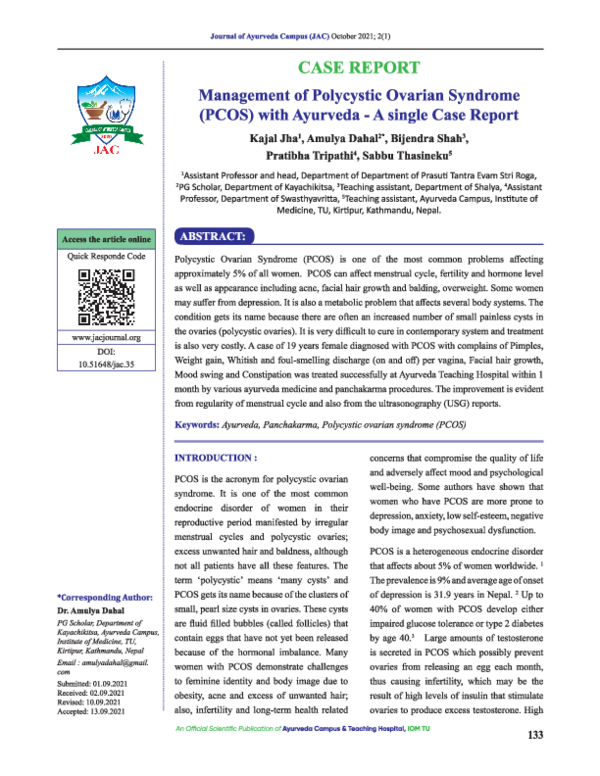 (PDF) Management of Polycystic ovarian syndrome (PCOS) with Ayurveda ...