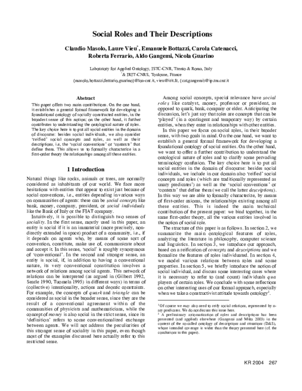 (PDF) Social Roles and their Descriptions