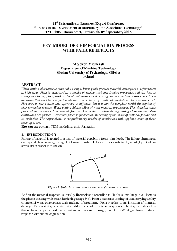 (PDF) Fem Model of Chip Formation Process with Failure Effects