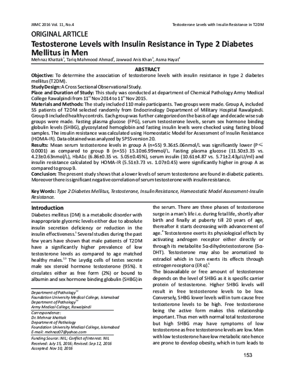 (PDF) Testosterone Levels with Insulin Resistance in Type 2 Diabetes ...