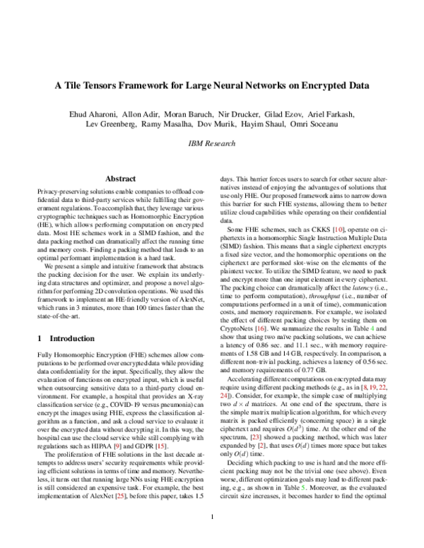 Pdf A Tile Tensors Framework For Large Neural Networks On Encrypted Data
