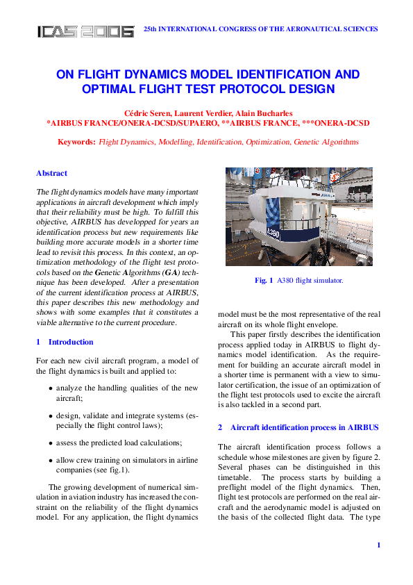 (PDF) On Flight Dynamics Model Identification and Optimal Flight Test ...