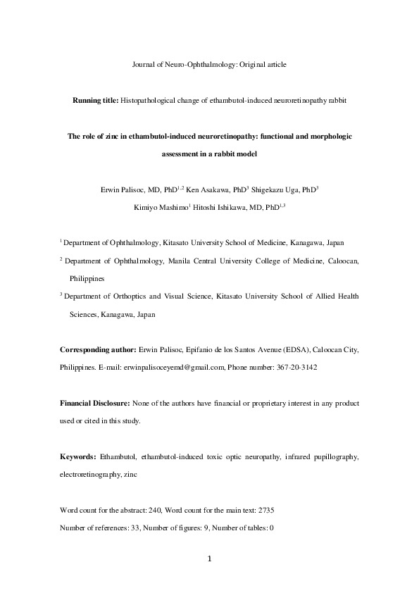 (PDF) The Role of Zinc in Ethambutol-induced Neuroretinopathy ...