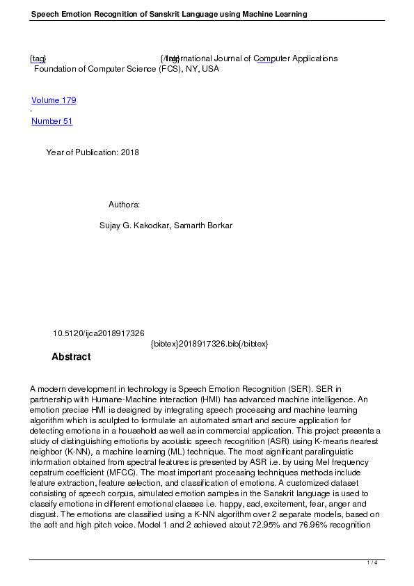 (PDF) Speech Emotion Recognition of Sanskrit Language using Machine ...