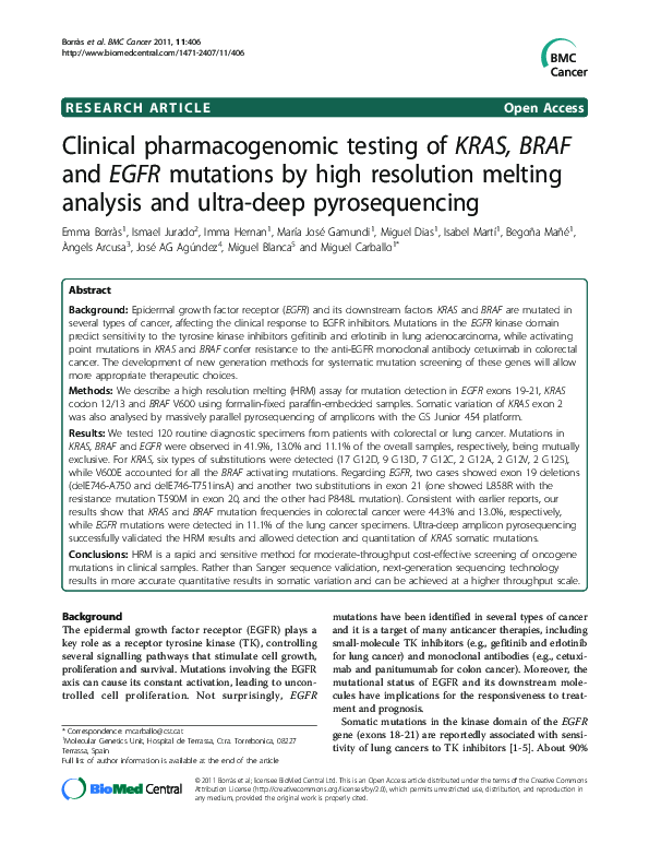 (PDF) Clinical pharmacogenomic testing of KRAS, BRAF and EGFR mutations ...