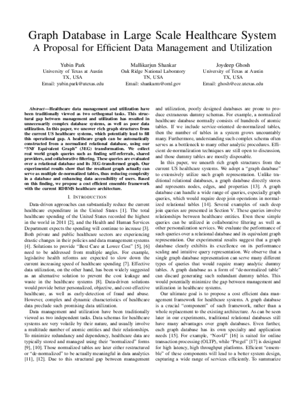 Pdf Graph Database In Large Scale Healthcare System A Proposal For Efficient Data Management