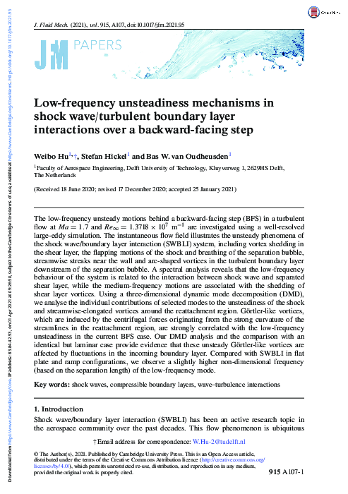 (PDF) Low-frequency unsteadiness mechanisms in shock wave/turbulent boundary layer interactions ...