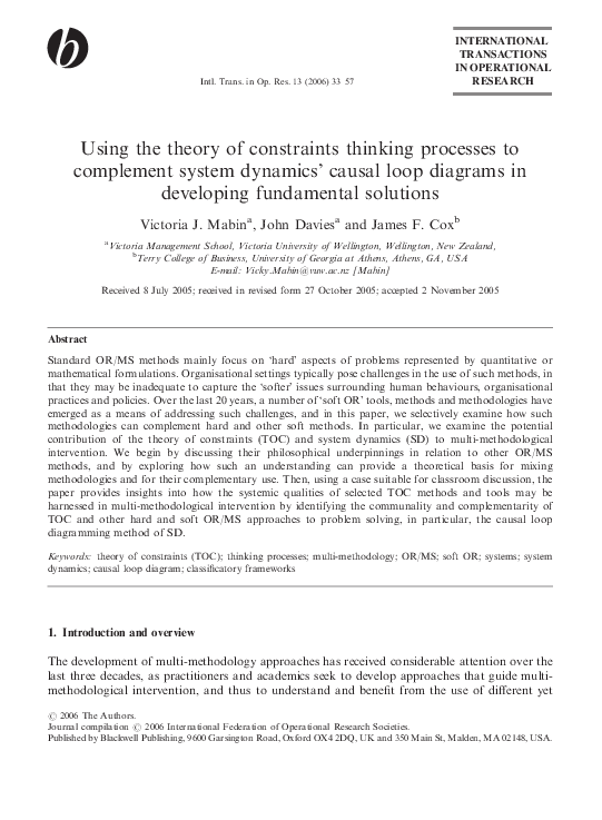 (PDF) Using the theory of constraints thinking processes to complement ...