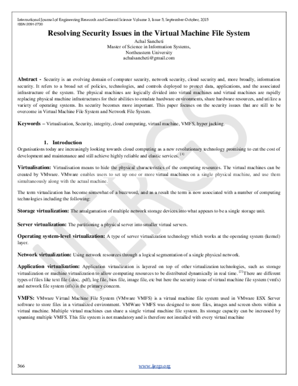 (PDF) Resolving Security Issues in the Virtual Machine File System