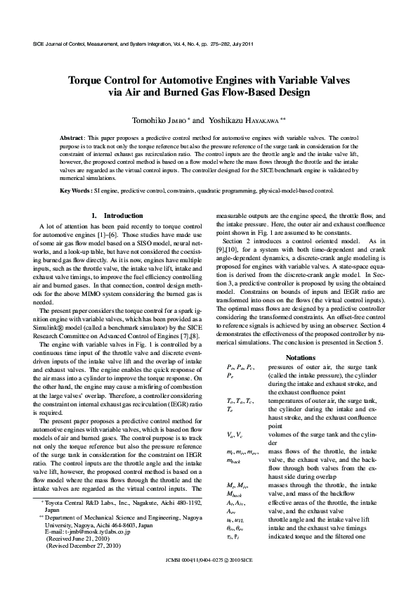 (PDF) Torque Control for Automotive Engines with Variable Valves via ...