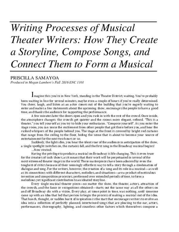 (PDF) Writing Processes of Musical Theater Writers: How They Create a ...