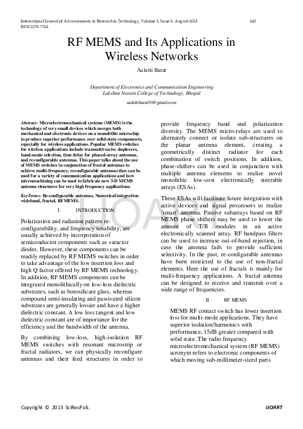 (PDF) RF MEMS and Its Applications in Wireless Networks